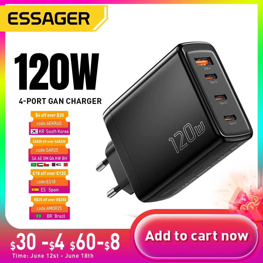 Essager 120W GaN USB Type C Charger Laptop 100W PD Fast Charge For ...