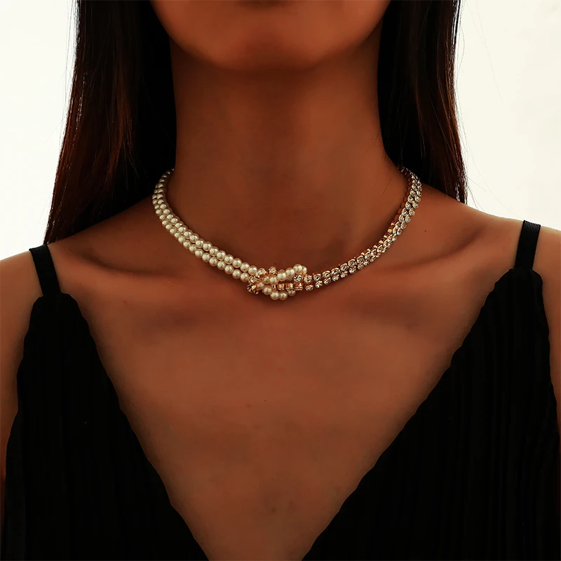 Diamond-Pearl-Stitching-Light-Luxury-Collarbone-Chain-Necklace-For ...