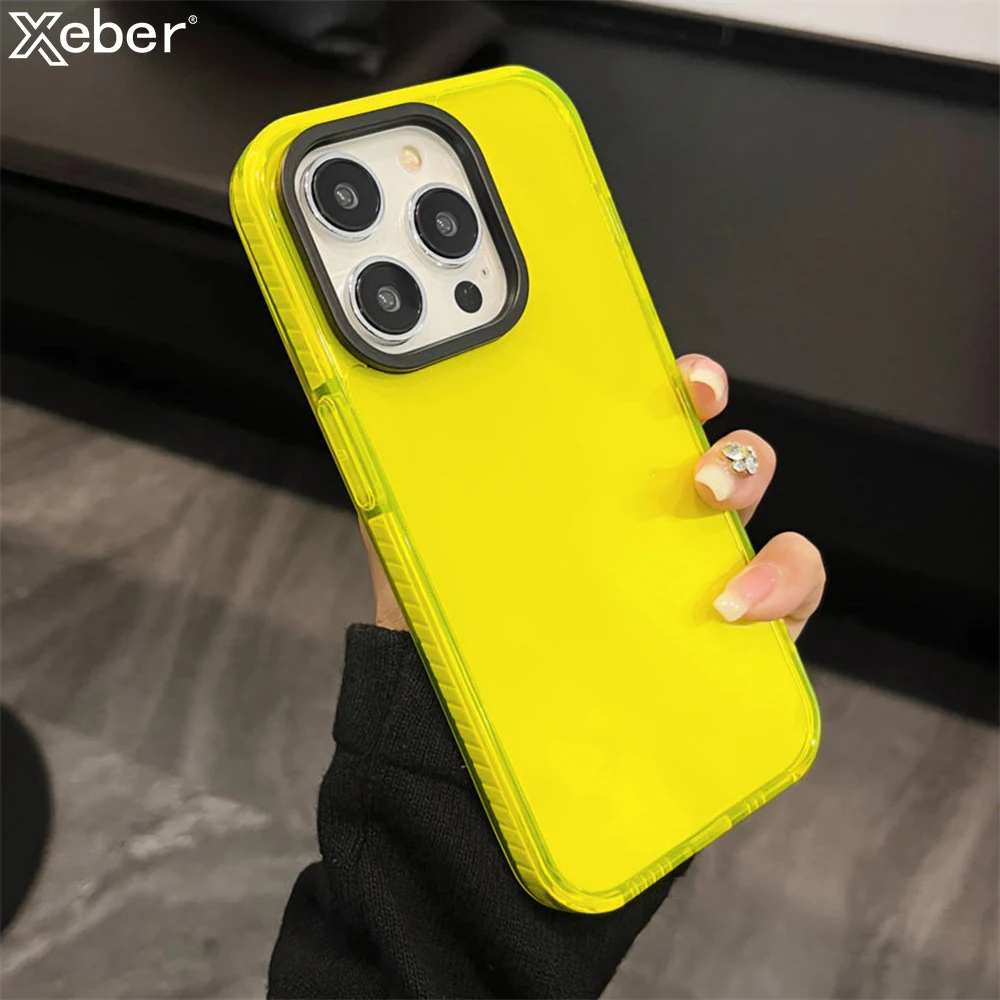 Neon-Fluorescent-Color-Transparent-Phone-Case-For-iPhone-16-15-11-12-13 ...