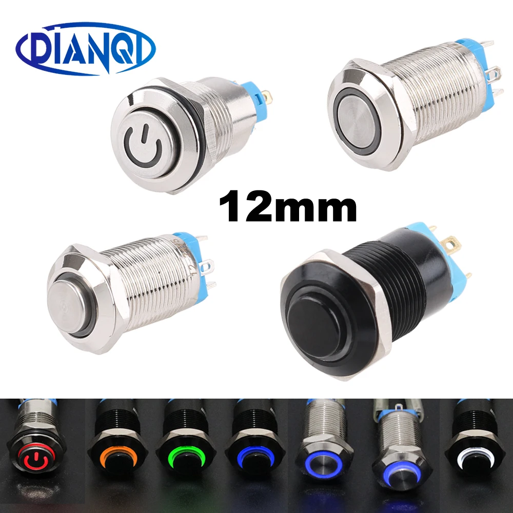 Black-Push-Button-Switch-12mm-4-Pin-Waterproof-Led-Light-Metal-Flat ...