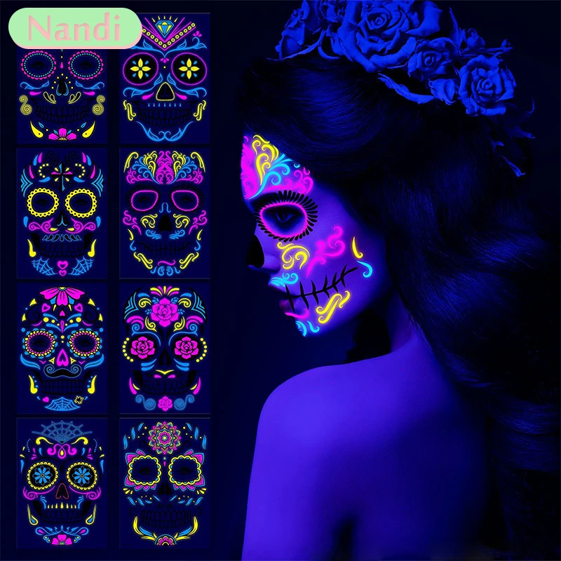 Funny-Fluorescent-Halloween-Tattoo-Stickers-Fluorescent-Face-Stickers ...