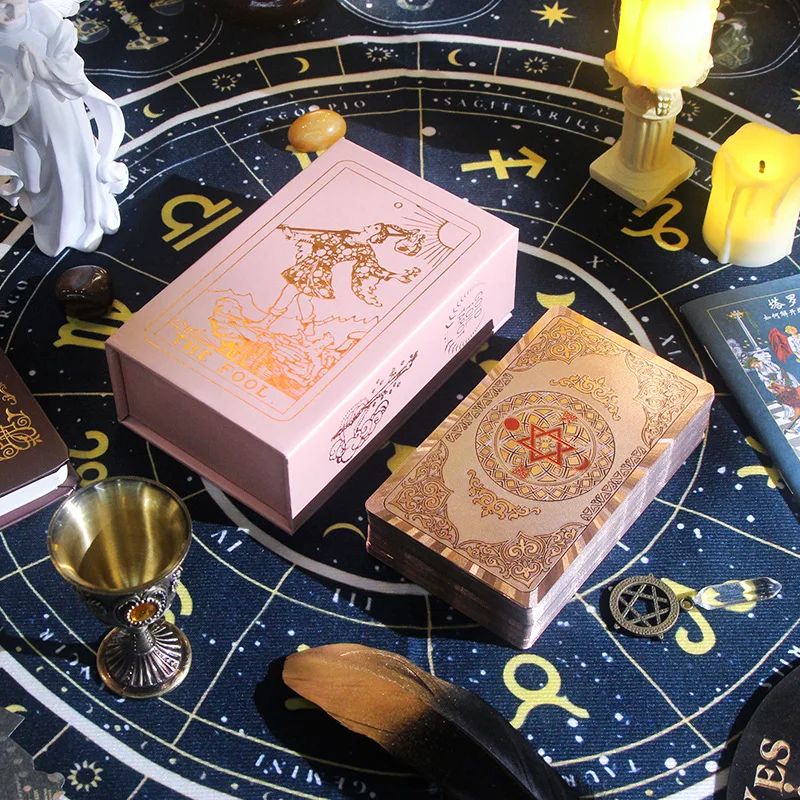 Pink-Rose-Gold-Foil-Color-Printing-Tarot-Set-Prophecy-Fate-Family-and ...