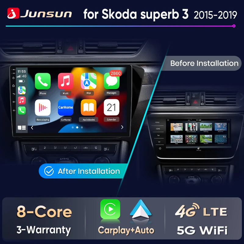 Junsun Car Radio Autoradio for Skoda Superb 3 2015 - 2019 Wireless ...