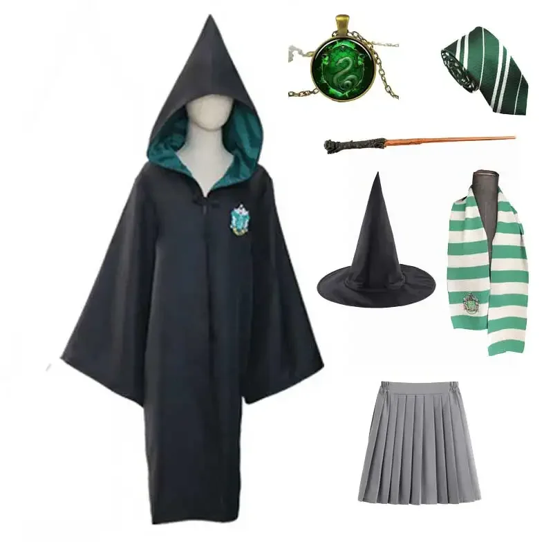 Women-Girls-Wizard-And-Witchcraft-School-Uniform-Kids-Adult-Slytherin ...