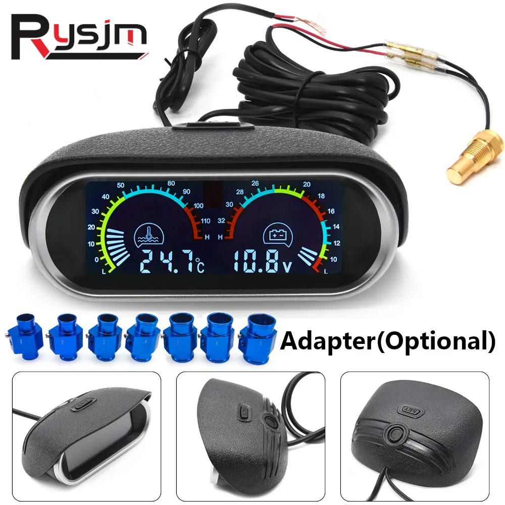 12V 24V Digital Water Temperature Gauge + Volt Water Temperature Sensor ...