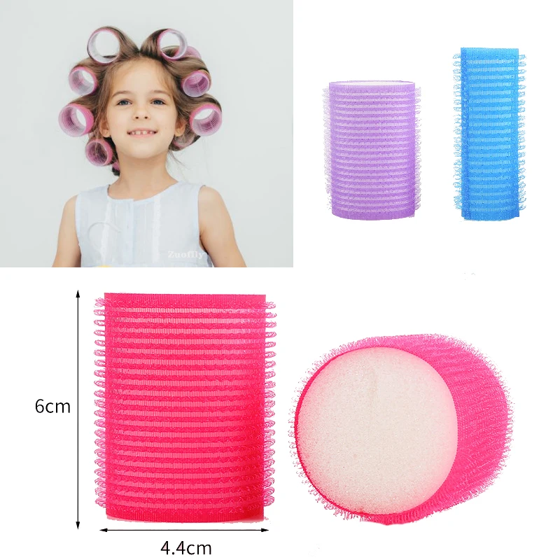 6Pcs Multi Size Colorful Self-adhesive Hair Grip Rollers Pro Salon ...