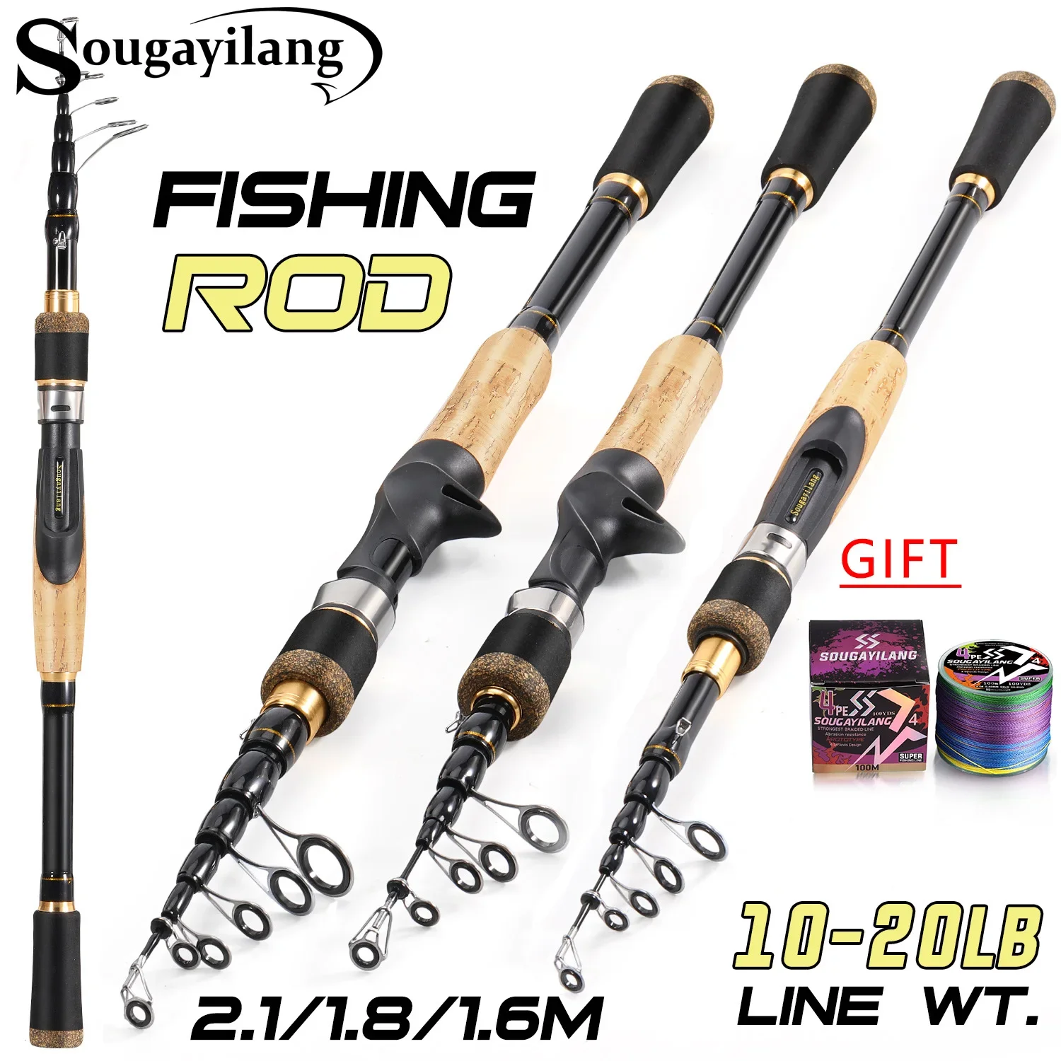 Sougayilang-Telescopic-Fishing-Rod-1-6m-2-1m-Casting-Spinning-Rod-5-6 ...