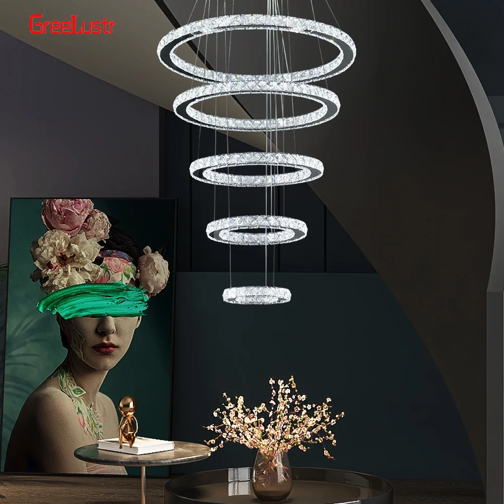 Moderne-Crystal-Chrome-Led-Hanglamp-Armatuur-Ringen-Verstelbare ...