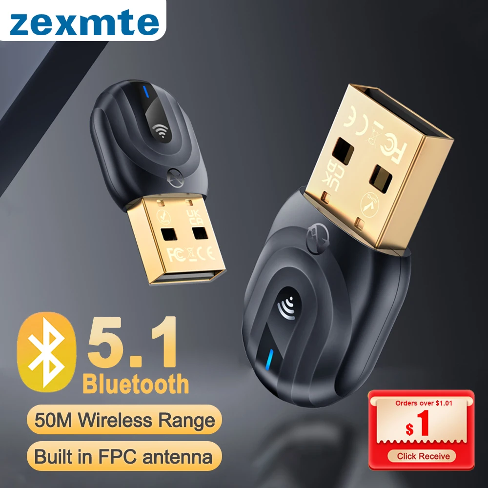 Zexmte-50M-USB-Bluetooth-Adapter-Bluetooth-5-1-Audio-Receiver-Dongle ...