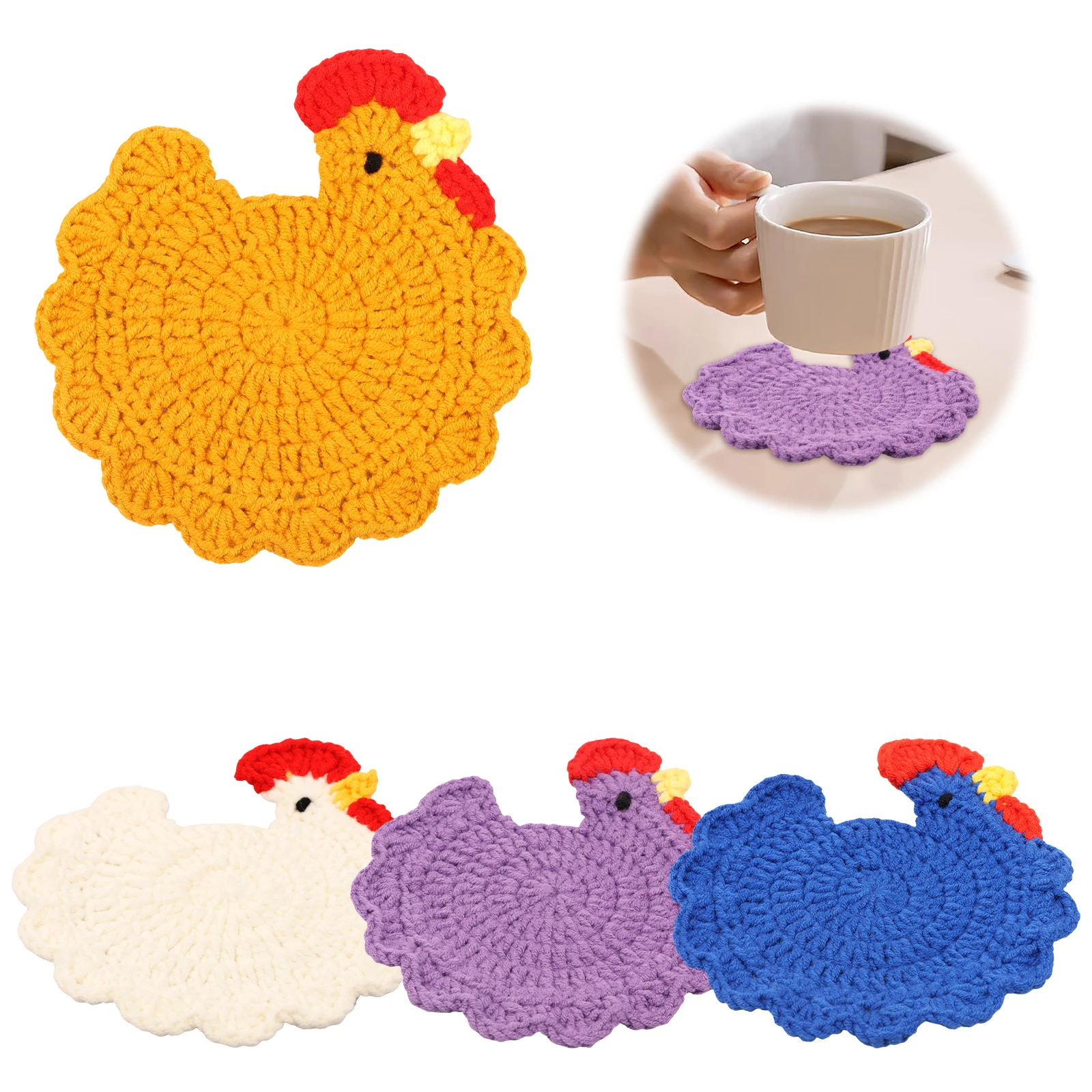 4Pcs Handmade Crochet Chicken Coasters Set Cute Chicken Themed Drink ...