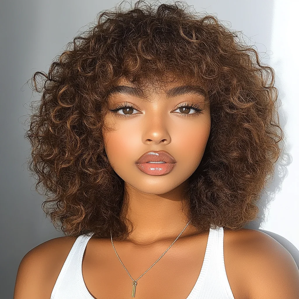 Sleek Short Jerry Curl Curly Human Hair Wigs P4/30 Highlight Colored ...