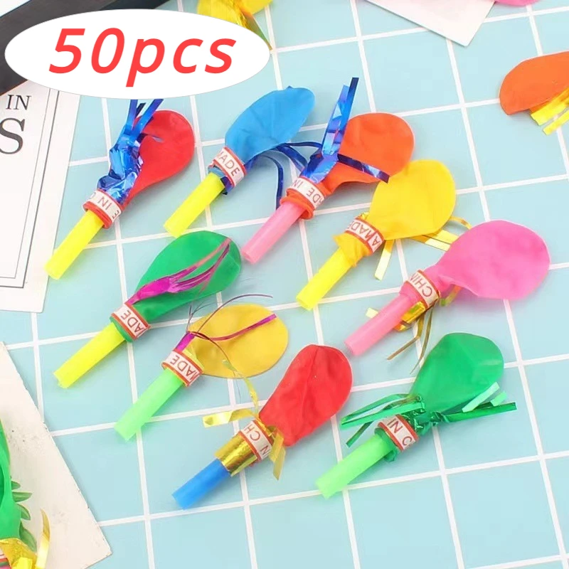 50pcs colorful golden whistle balloons, party horns, whistle noise ...