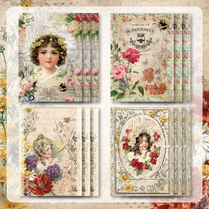 Vintage-Bee-Honey-Patterned-Collage-Craft-Paper-Scrapbooking-Handcraft ...