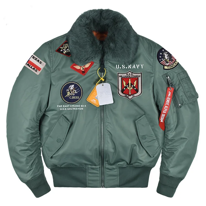 Mens-Flight-Jacket-Thicken-Wool-Collar-Cotton-Coat-Military-Tactical ...