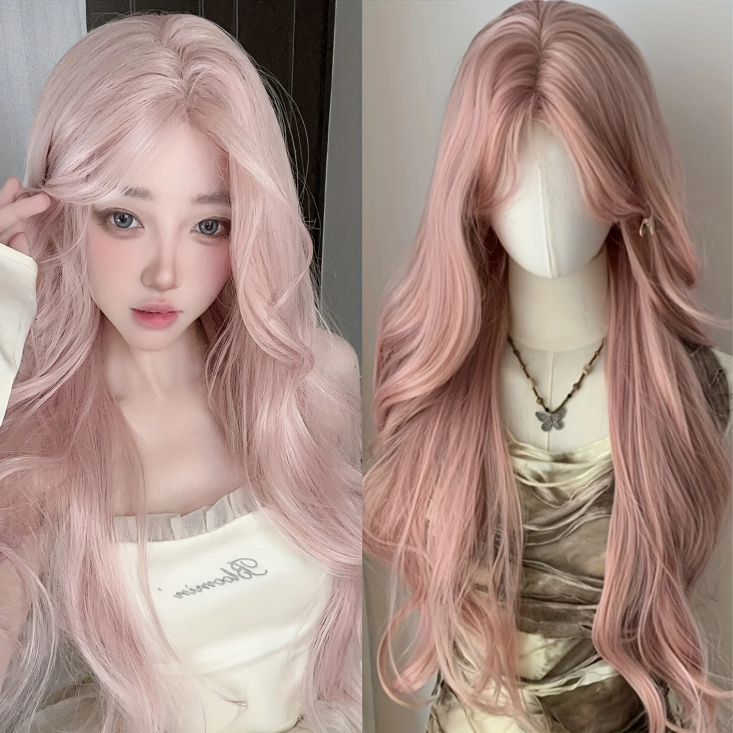 Anxin Brand Synthetic Fiber Wig: Mint Green Gradient Long Curly ...