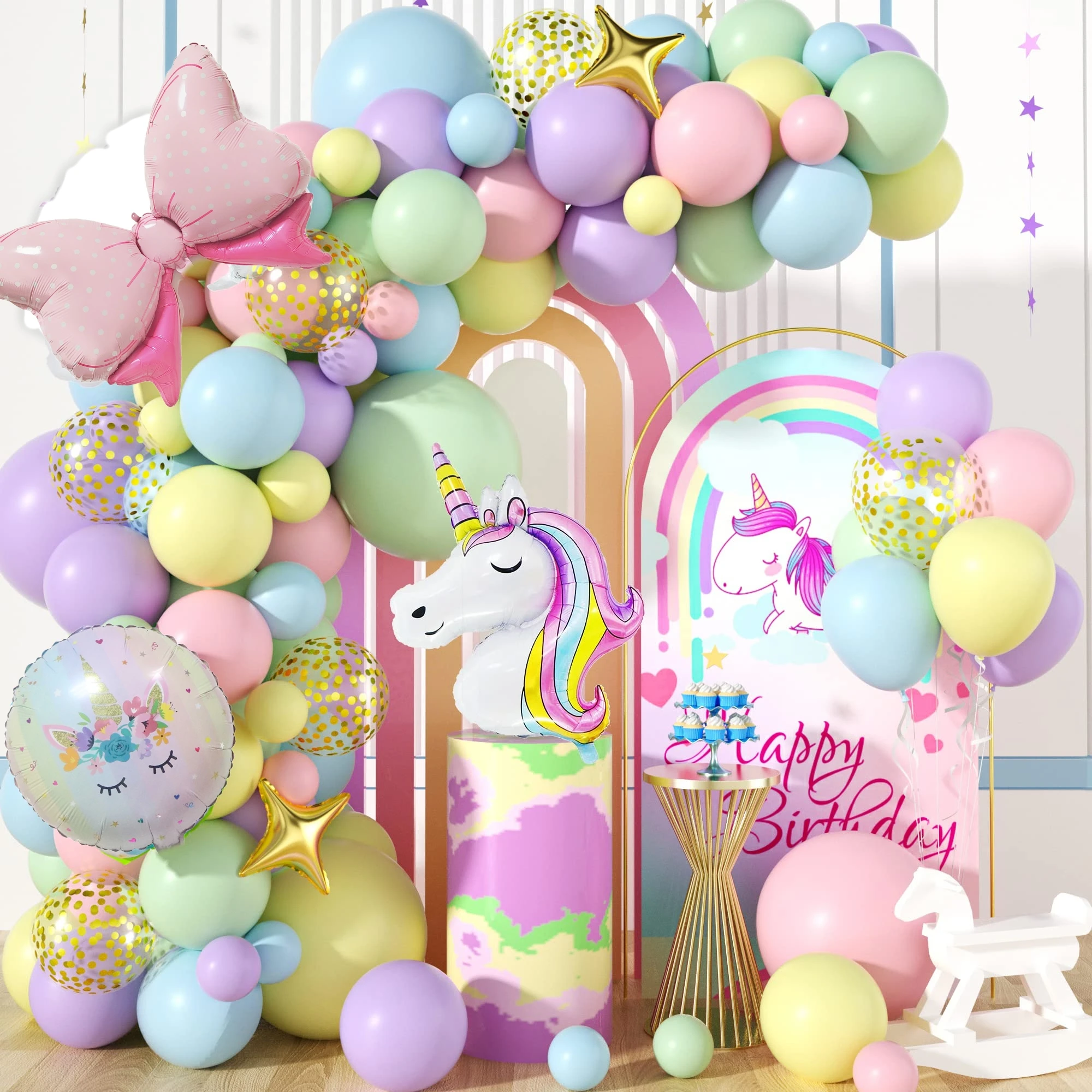 120-st-cke-Macaron-bunte-Einhorn-Bogen-Folie-Ballon-Girlande-Bogen-Set-M-dchen-Prinzessin ...