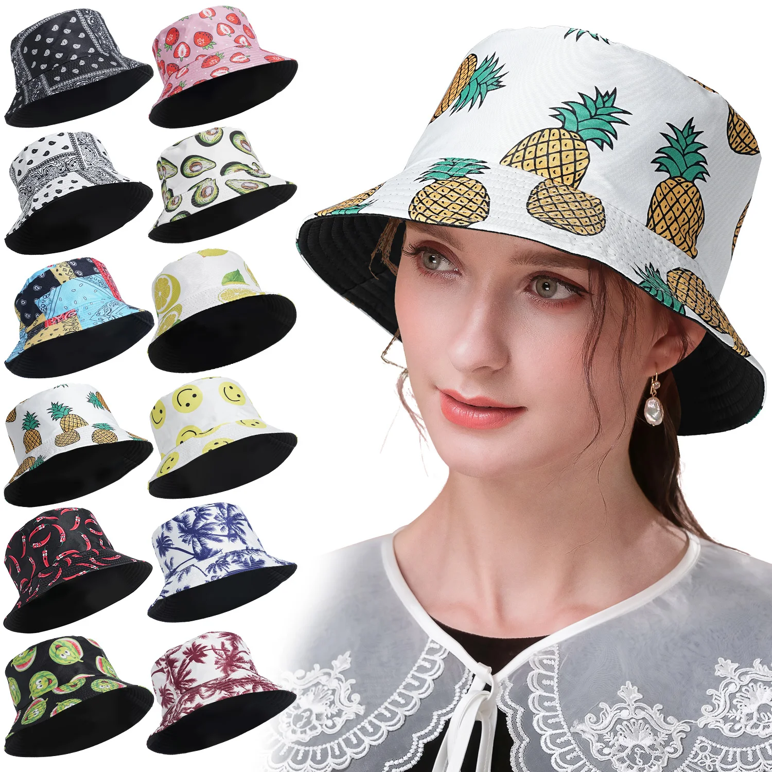 2024-New-Men-Women-Fresh-Fruits-Pattern-Fisherman-Hat-Tropical-Fruit ...