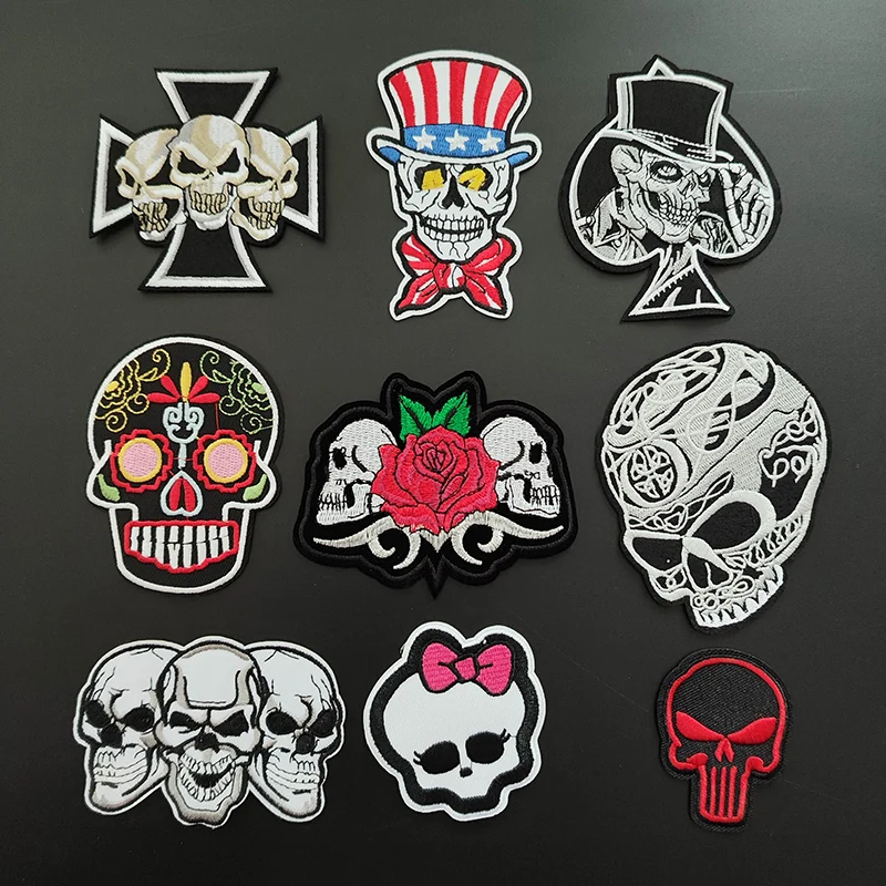 Punk skull embroidery Patches Clothe Embroidery Applique Iron-On ...