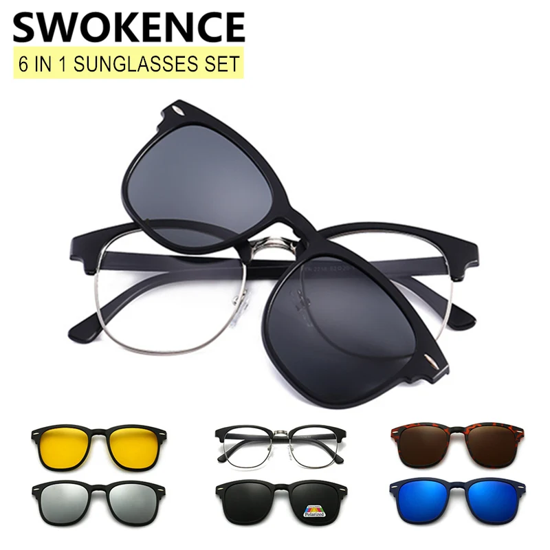 6-in-1-Magnetic-Sunglasses-Clip-And-Plain-Glass-Spectacles-Women-Men ...