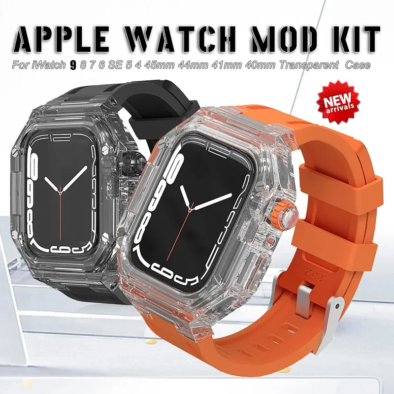 Transparent-Case-Band-for-Apple-Watch-9-8-7-45MM-Rubber-Modification ...