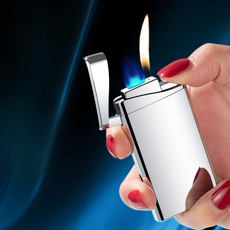 Ultra-thin-Flat-Flame-Double-fire-Windproof-Lighter-Visible-Gas-Window ...