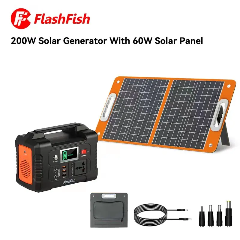 Flashfish Portable Power Station 200W 151Wh Solar Generator with Solar Panel 18V 60W, 230V Pure ...