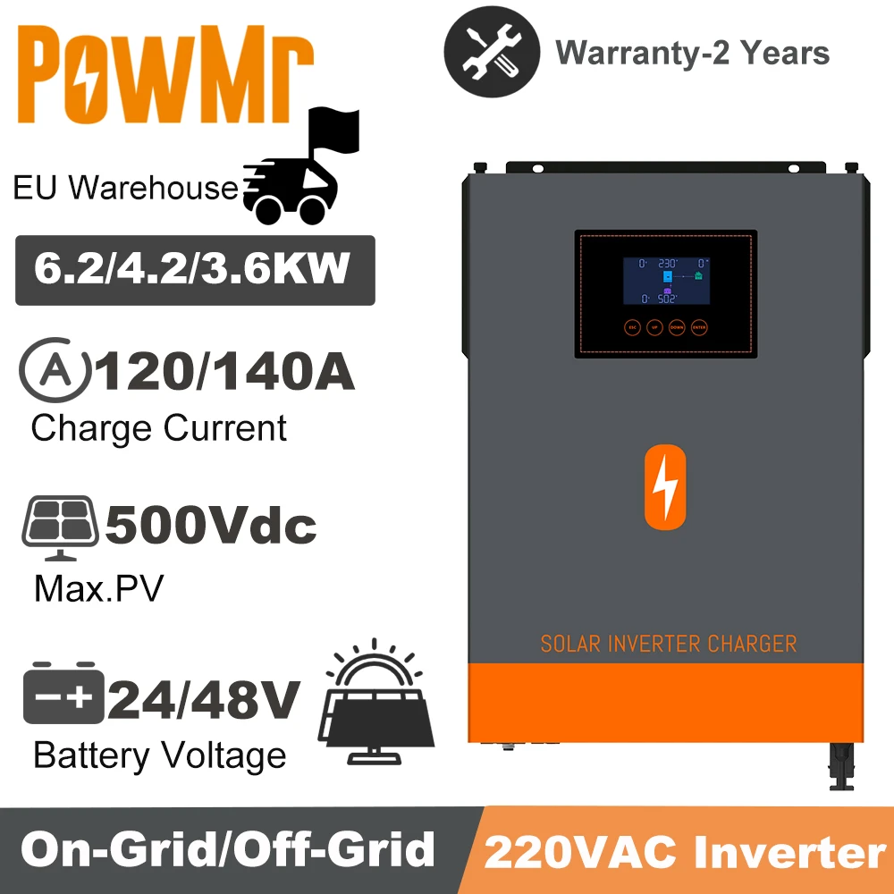 PowMr 4.2KW 6.2KW 8.2KW 10.2KW Inversor Solar Híbrido MPPT 120A 140A 160A 180A Off Grid On Grid ...