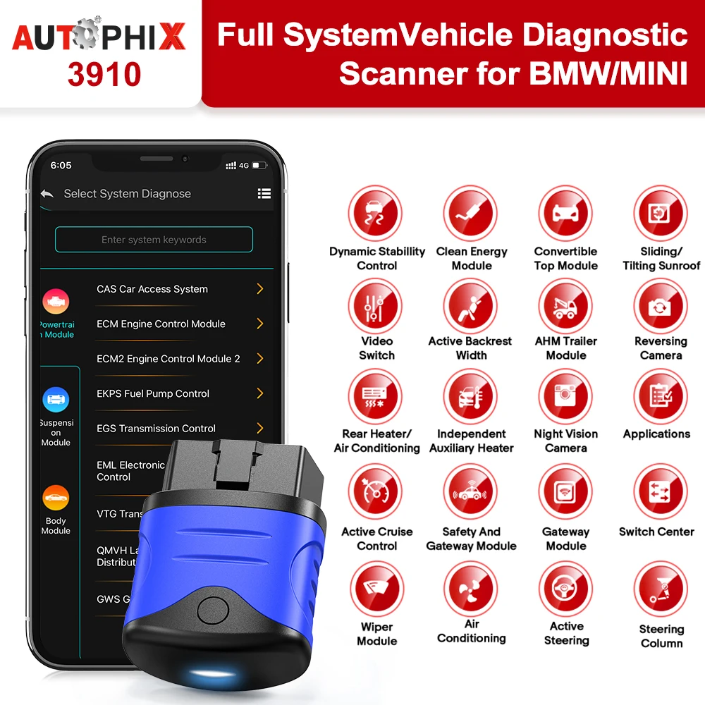 Autophix 3910 Bluetooth Obd2 Scanner For Bmw/mini/rolls Royce Car ...