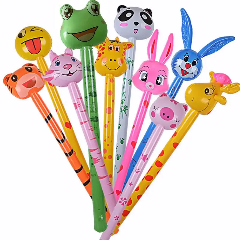10Pcs Inflatable Animals Stick With Smile Face Inflatable Balloon Toy ...