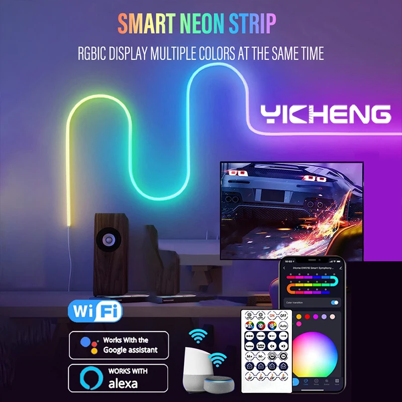 LED-Flexible-Neon-Strip-RGBIC-Smart-WIFI-APP-RemoteControl-Music-Sync ...
