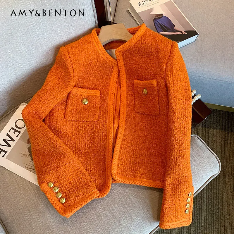 Women-s-Autumn-Retro-Short-Coat-New-Elegant-Tweed-Round-Neck-Jackets ...