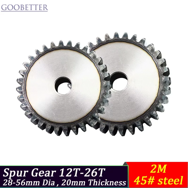 Flat Gear 2M Spur Gear 12-26T 28-56mm Dia 20mm Thickness Precision ...
