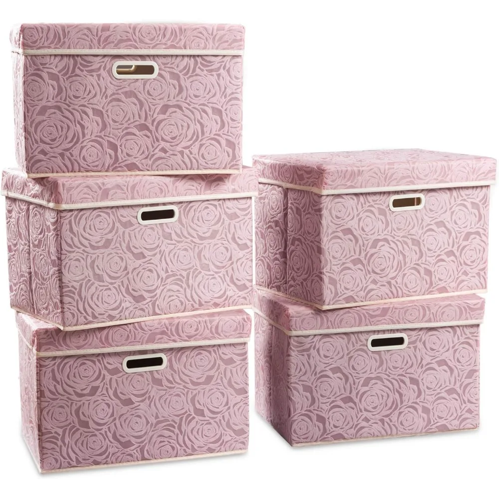 Large-Foldable-Storage-Boxes-with-Lids-5-Pack-Fabric-Decorative-Storage ...