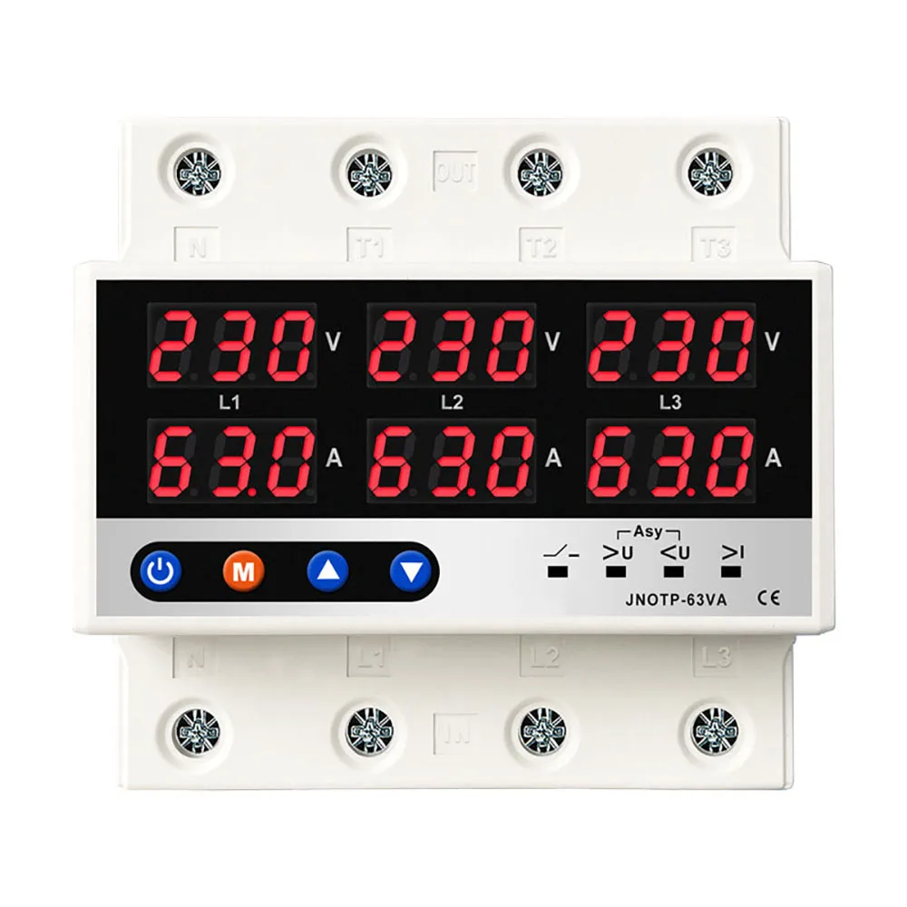 Din Rail 3 Phase Voltage Relay 3P+N Voltmeter Ammeter Over and Under ...