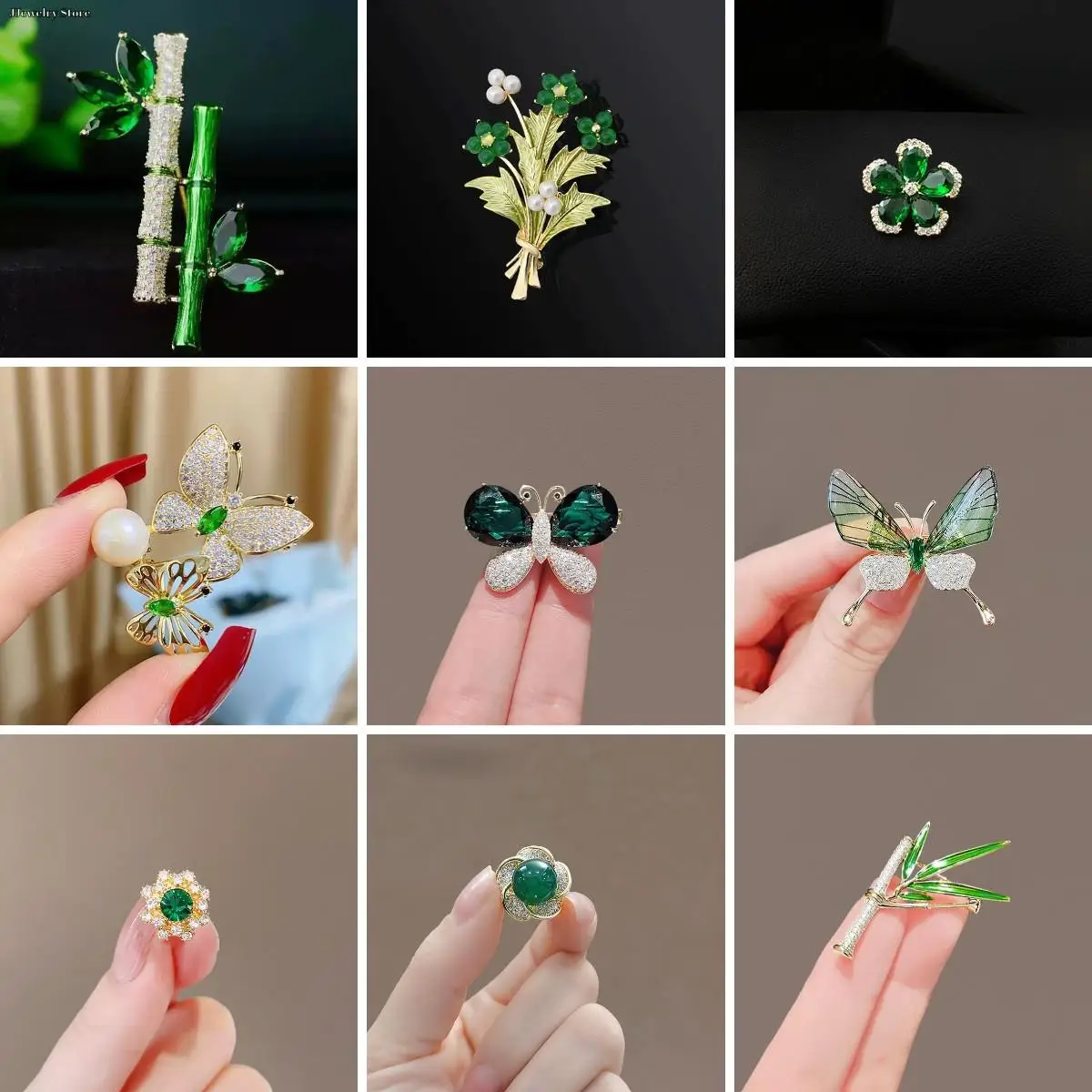 Green-Brooches-Elegant-Retro-Sparlking-Crystal-Brooch-Pins-Flower-Women ...