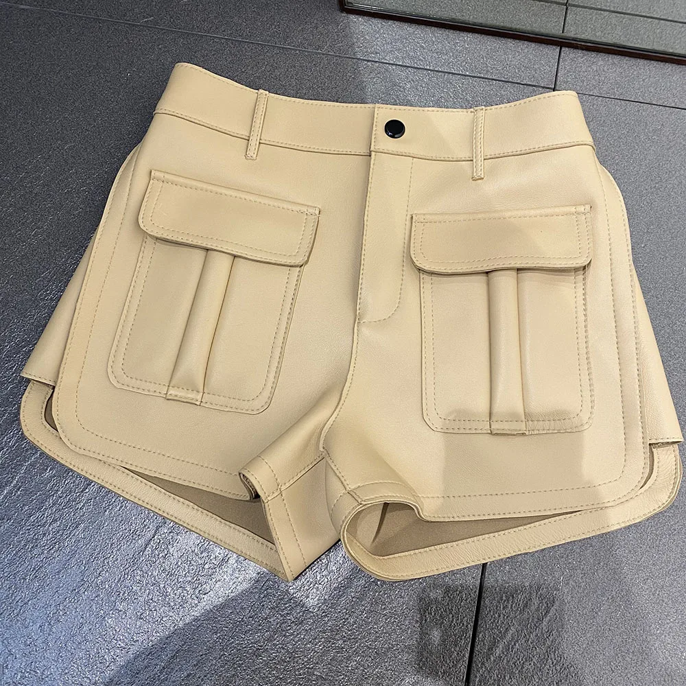 YOLOAgain Women's Real Leather Shorts Sheepskin Leather Shorts ...