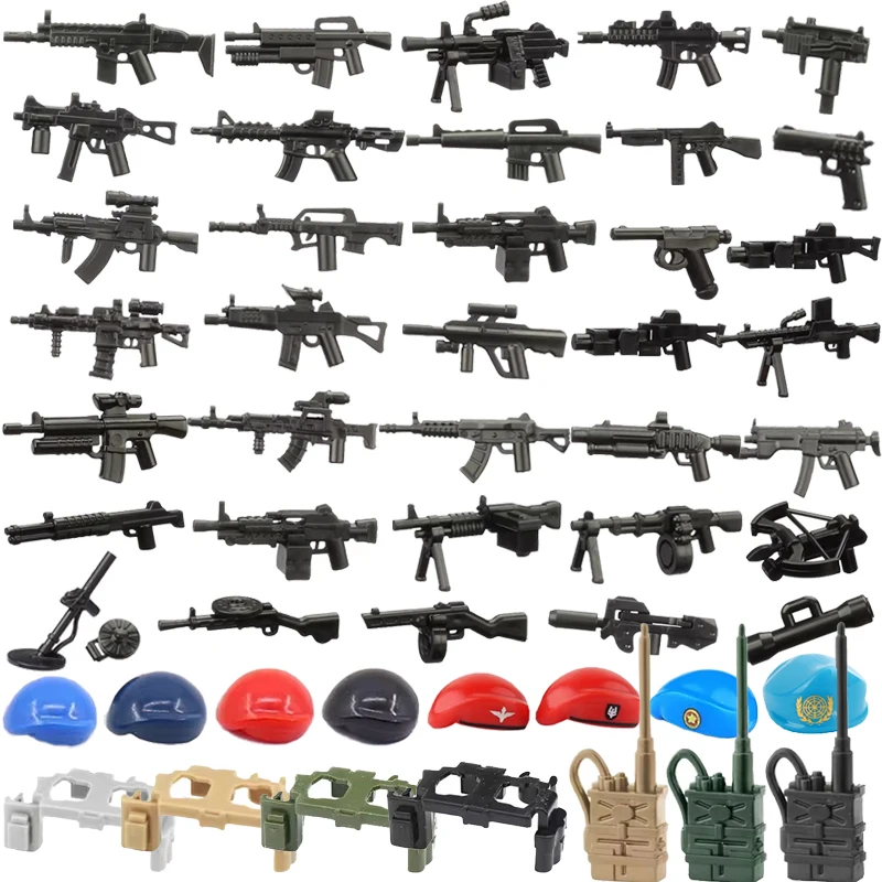 Military Army Weapons Building Blocks Light Machine Guns M16 M4 AK ...