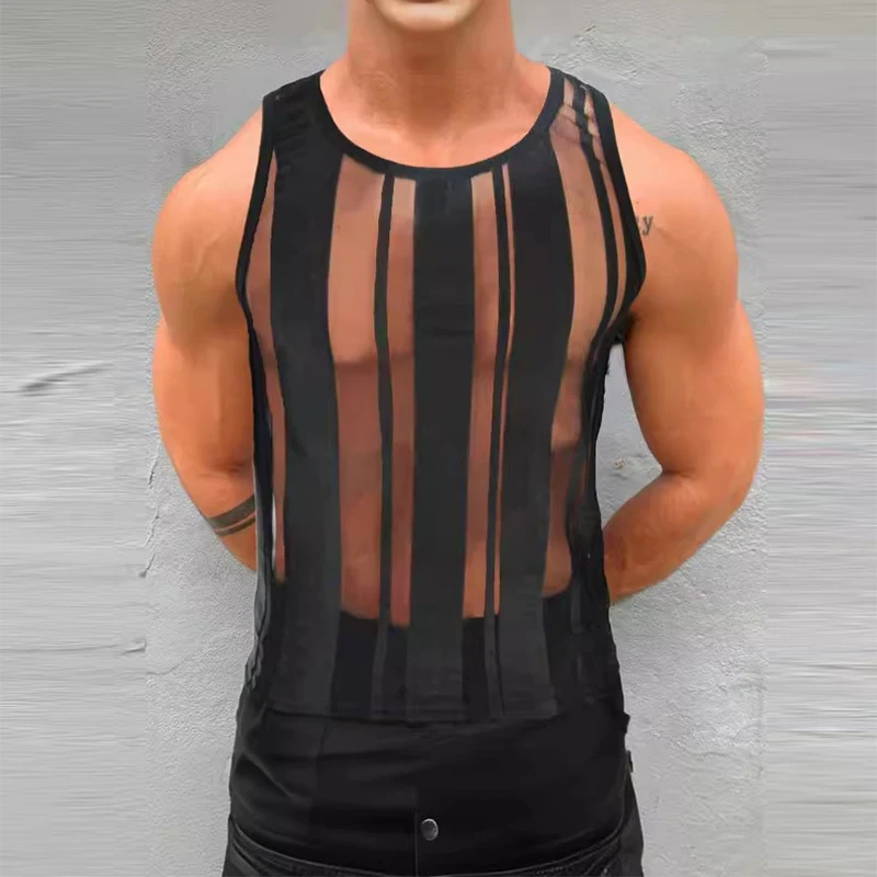 2024-Summer-Mens-Streetwear-Tank-Tops-Sexy-Transparent-Hollow-Out-Mesh ...