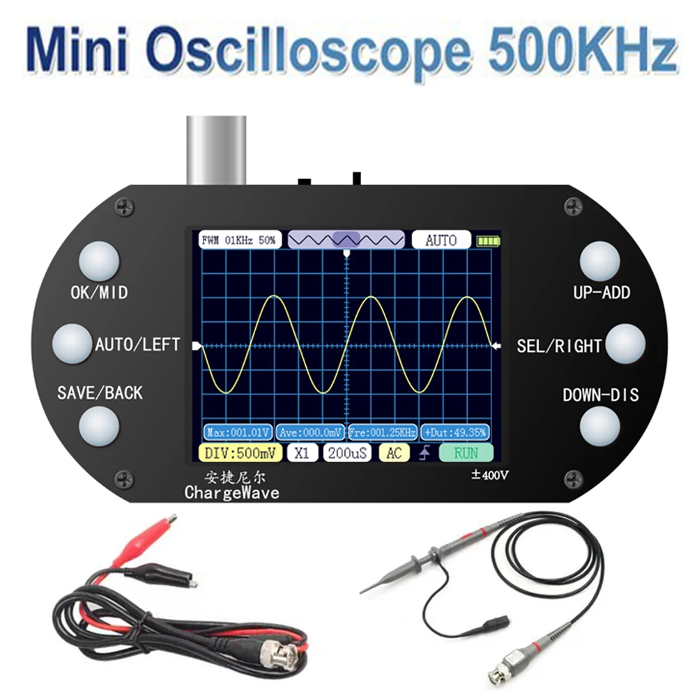 Mini Digital Handheld Oscilloscope 2.5MHz Sample Rate 500KHz Bandwidth ...