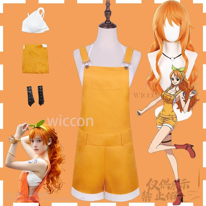 Anime Movie Nami Cosplay Costume Overalls Bikini Orange Wigs For Girls ...