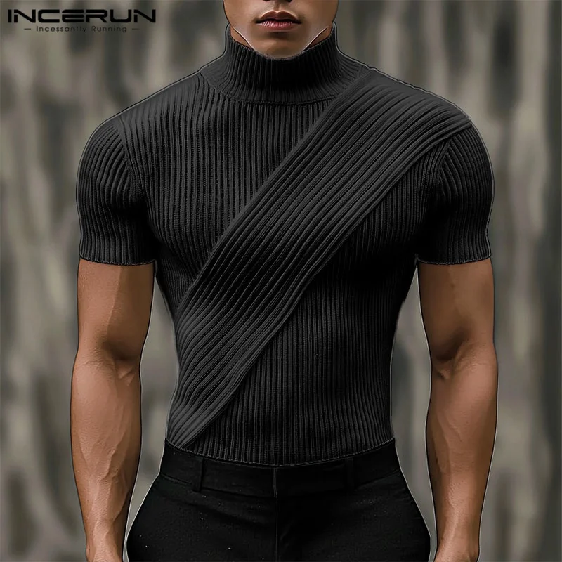 Summer Short Sleeve Men T-Shirts Solid Color Tops Tee INCERUN Fashion ...