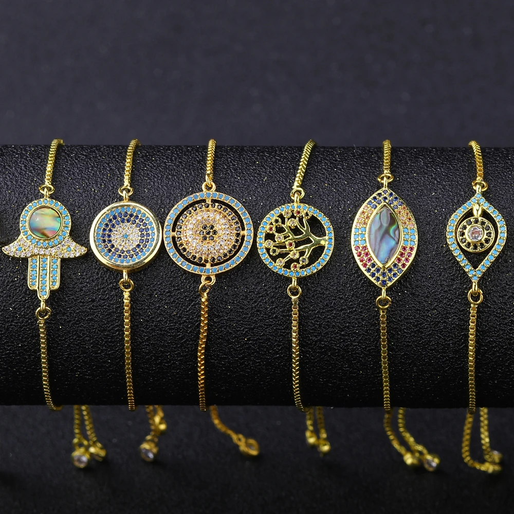 Juya-18K-Real-Gold-Plated-Adjustable-Chains-Multicolor-Zirconia-Hamsa ...