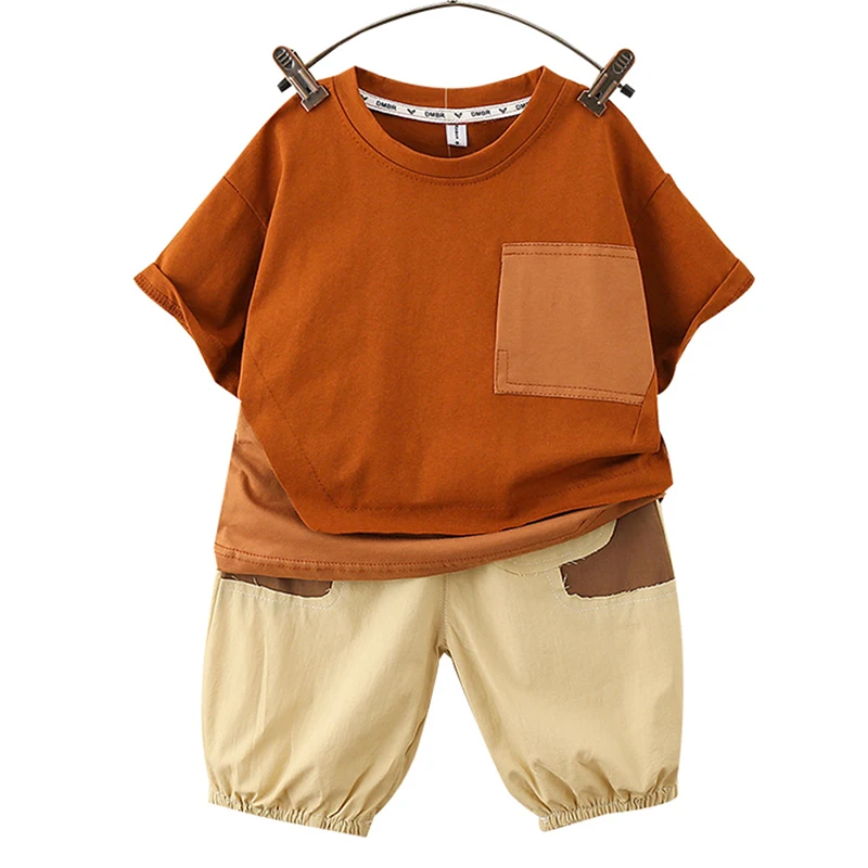 Kids Clothes Tshirt + Short Suit For Boys Solid Color Boys Summer Clothes Casual Style Childrens ...
