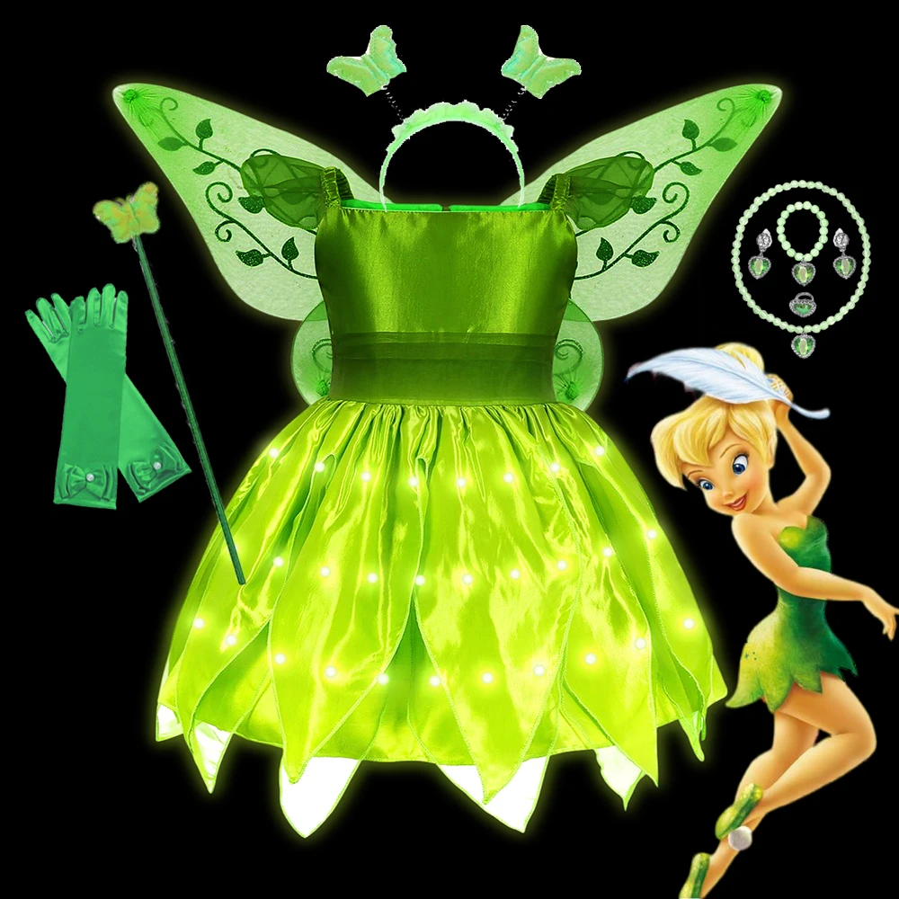 Tinker-Bell-Dress-Disney-Girls-LED-Light-Halloween-Costume-Kids-Evening ...