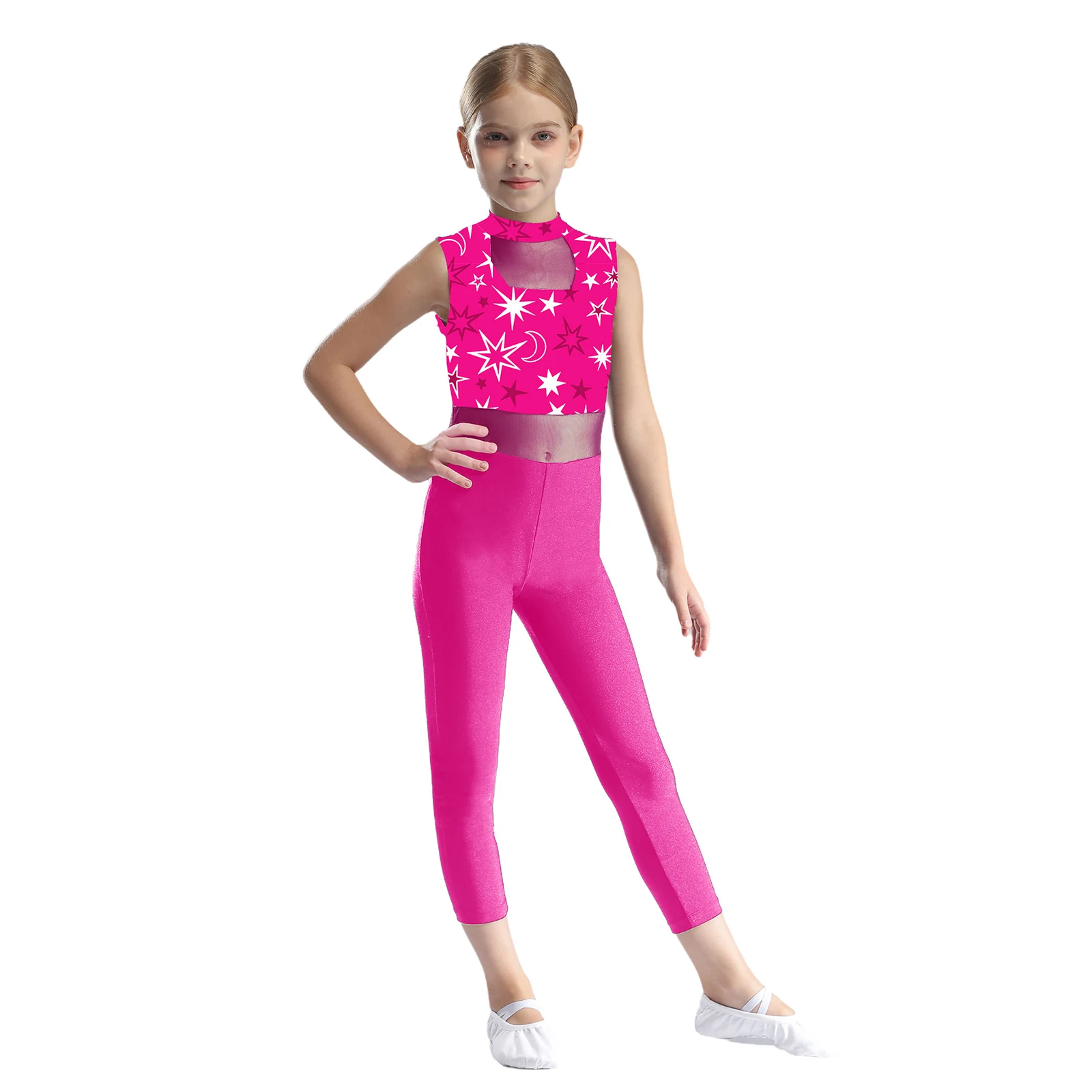 Kids Girls Ballet Gymnastic Athletic Jumpsuit Sleeveless Print ...