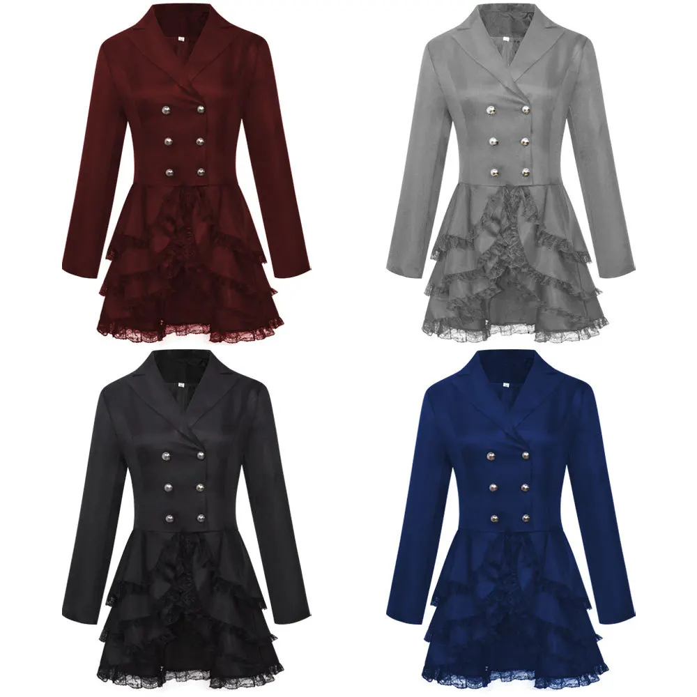 Women-Gothic-Lapel-Jacket-Victorian-Punk-Lace-Decoration-Button-Coat ...