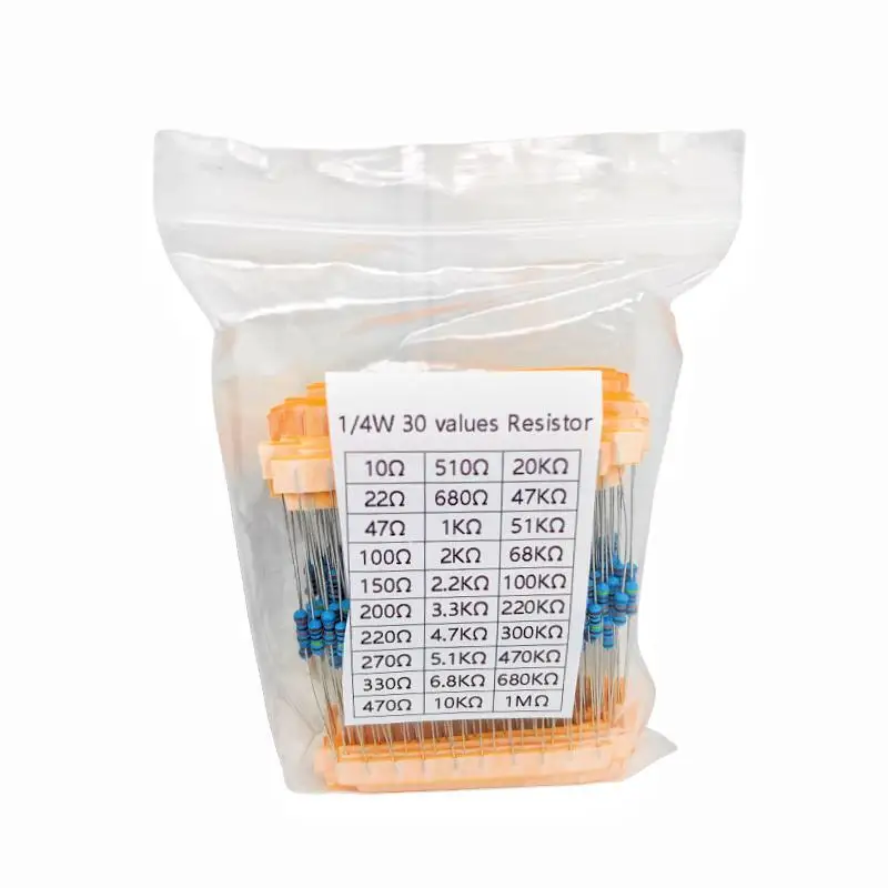 600pcs-set-30-Kinds-1-4W-Resistance-1-Metal-Film-Resistor-Pack-Assorted ...