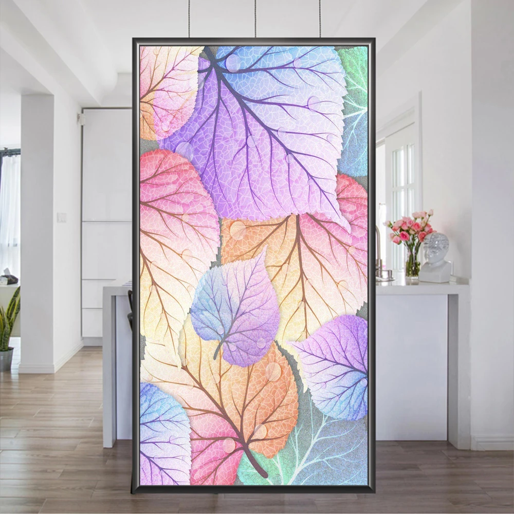 Privacy-Glass-Window-Film-Coloured-Leaves-Pattern-Frosted-Sun-Blocking ...