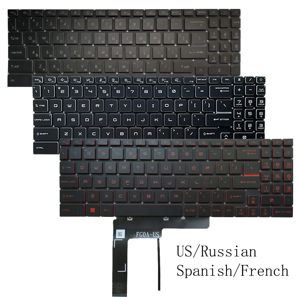 New Backlit US/Russian/Spanish/French Keyboard For MSI GL66 GF66 GF76 MS-1581 1582 1583 1585 ...