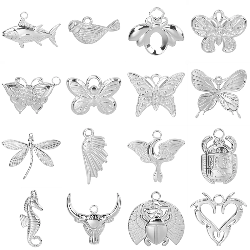 Fashion-Silver-Color-Titanium-Stainless-Steel-Animal-Charm-5pcs-Lot ...